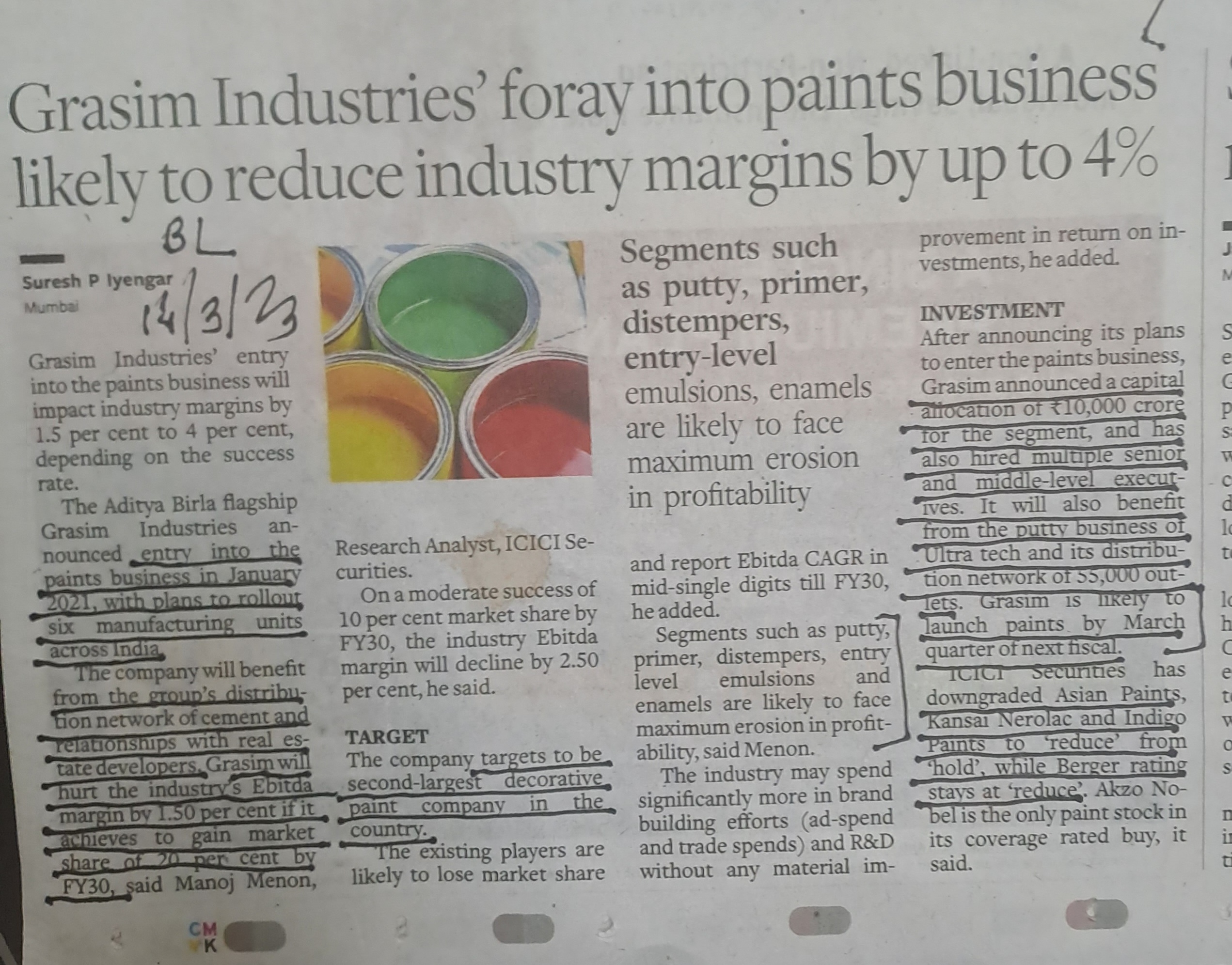 🙏Grasim to be in Paint industry–will affect other similar line ...
