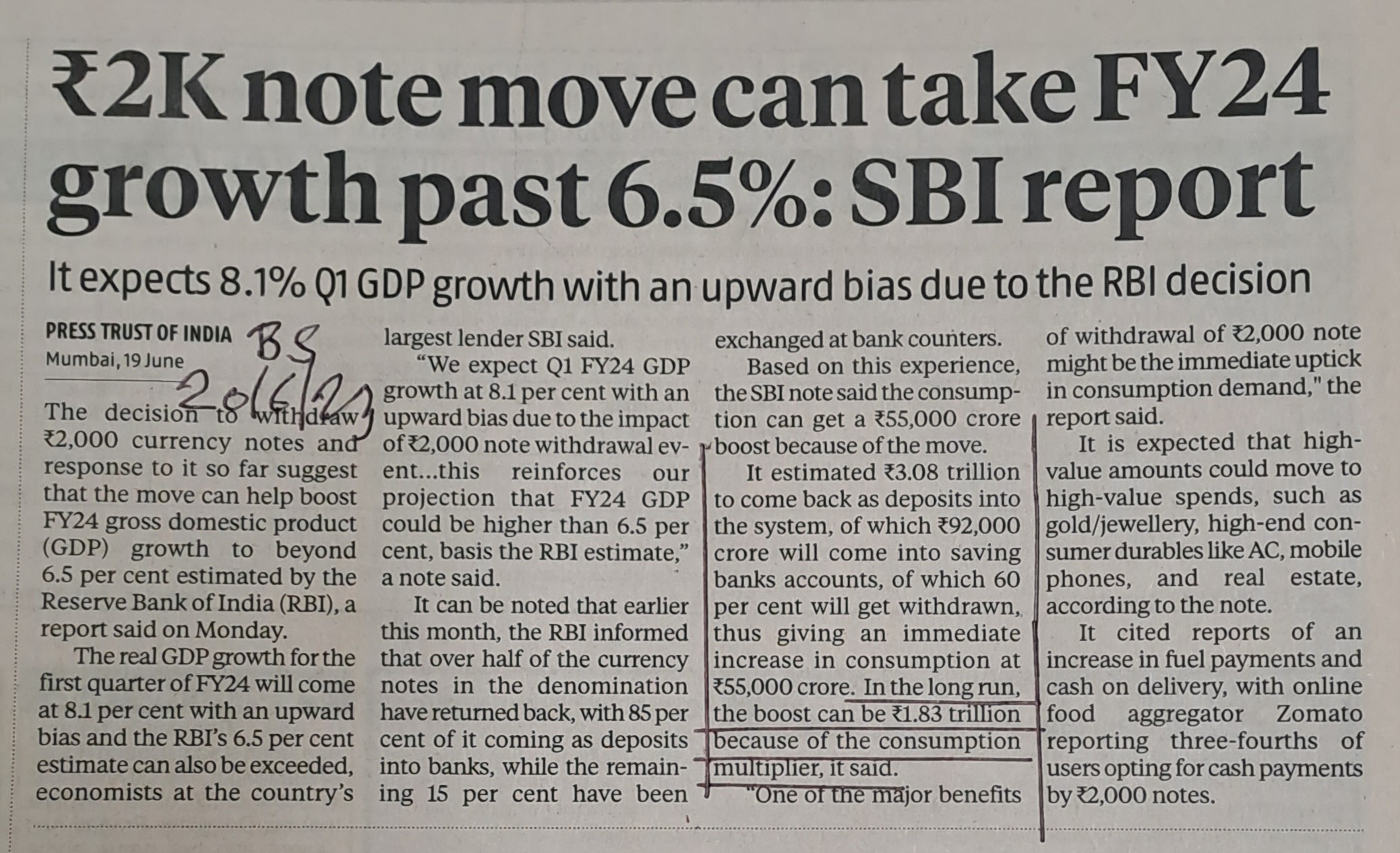 🙏Withdrawal of 2000 notes –benefits to economy galore— SBI economists ...